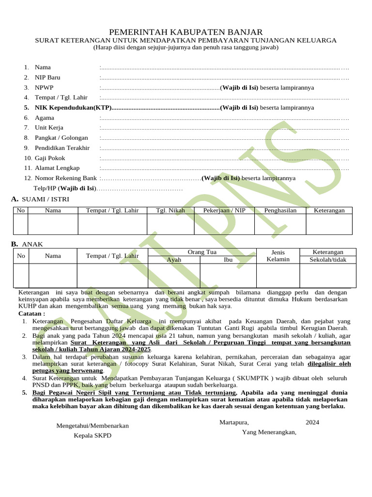 Format SKUMPTK Tunjangan Keluarga | PDF