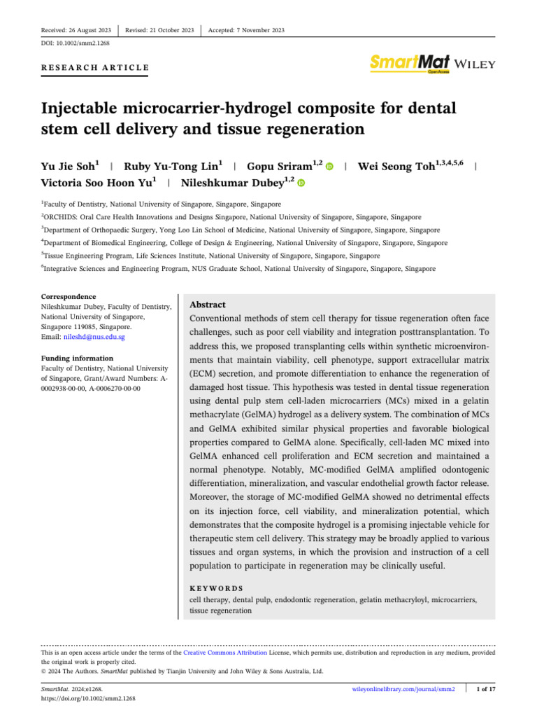 SmartMat - 2024 - Soh - Injectable Microcarrier Hydrogel Composite For ...