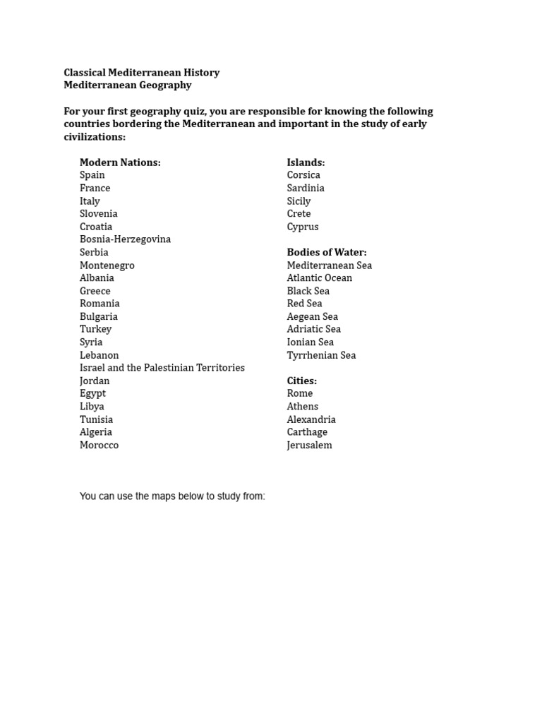 Mediterranean Geography Quiz Guide | PDF