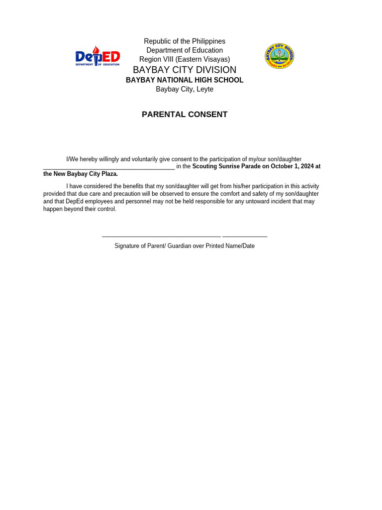 Parental Consent for Scouting Parade | PDF
