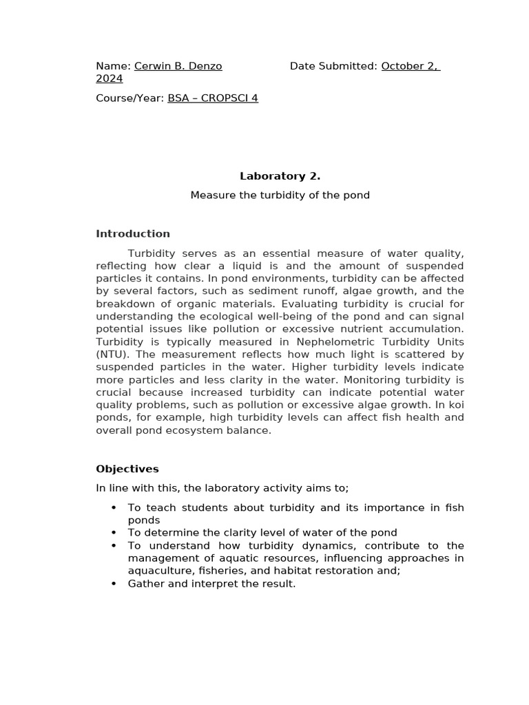 turbidity lab | PDF | Nature | Environmental Conservation