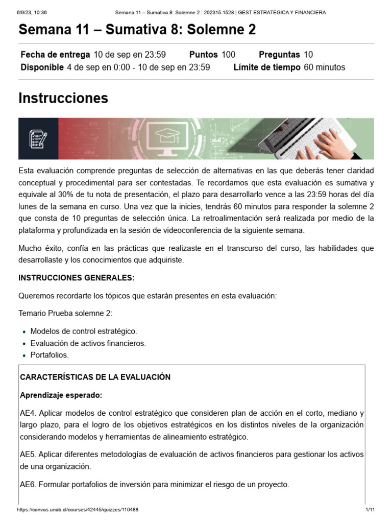 Semana 11 - Sumativa 8 - Solemne 2 - 202315.1528 - Gest Estratégica y Financiera | PDF ...