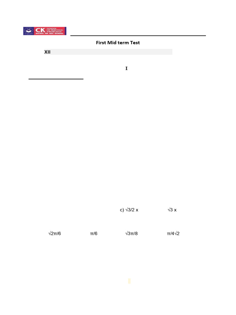 12th Chemistry EM 1st Mid Term Exam 2022 Model Question Paper English ...