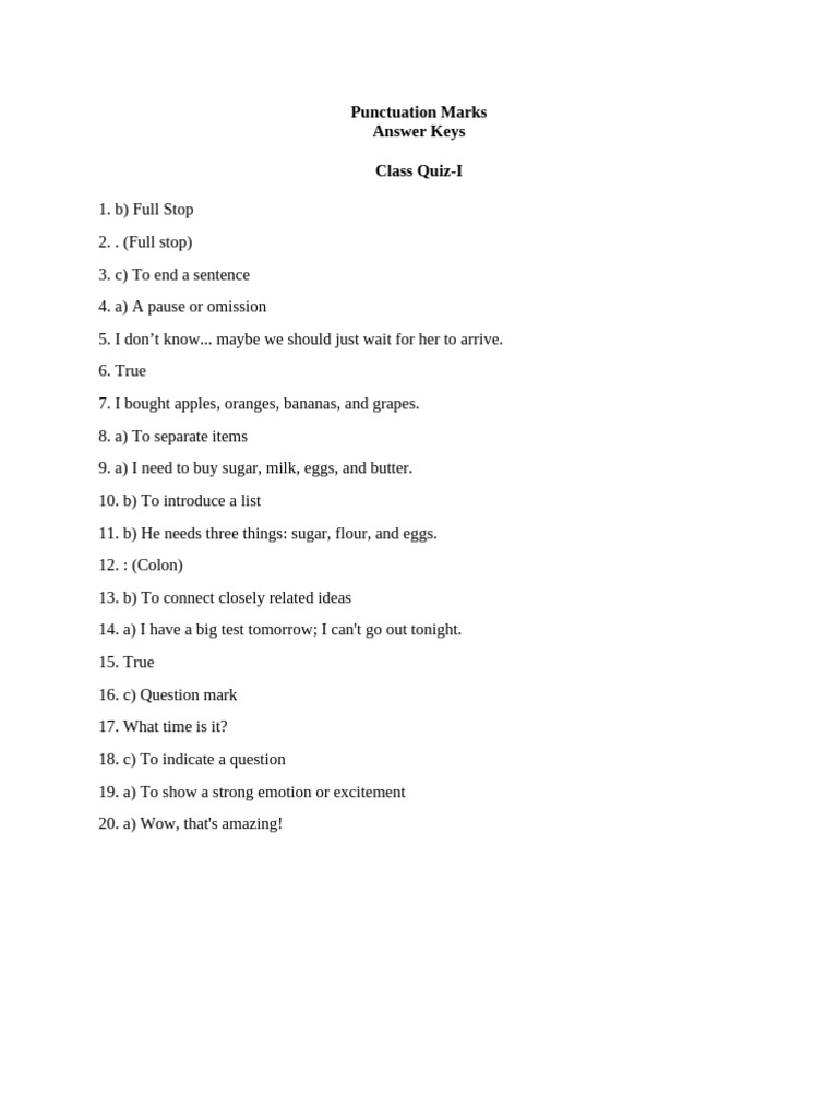 Answer Keys (Class Quizzes) | PDF