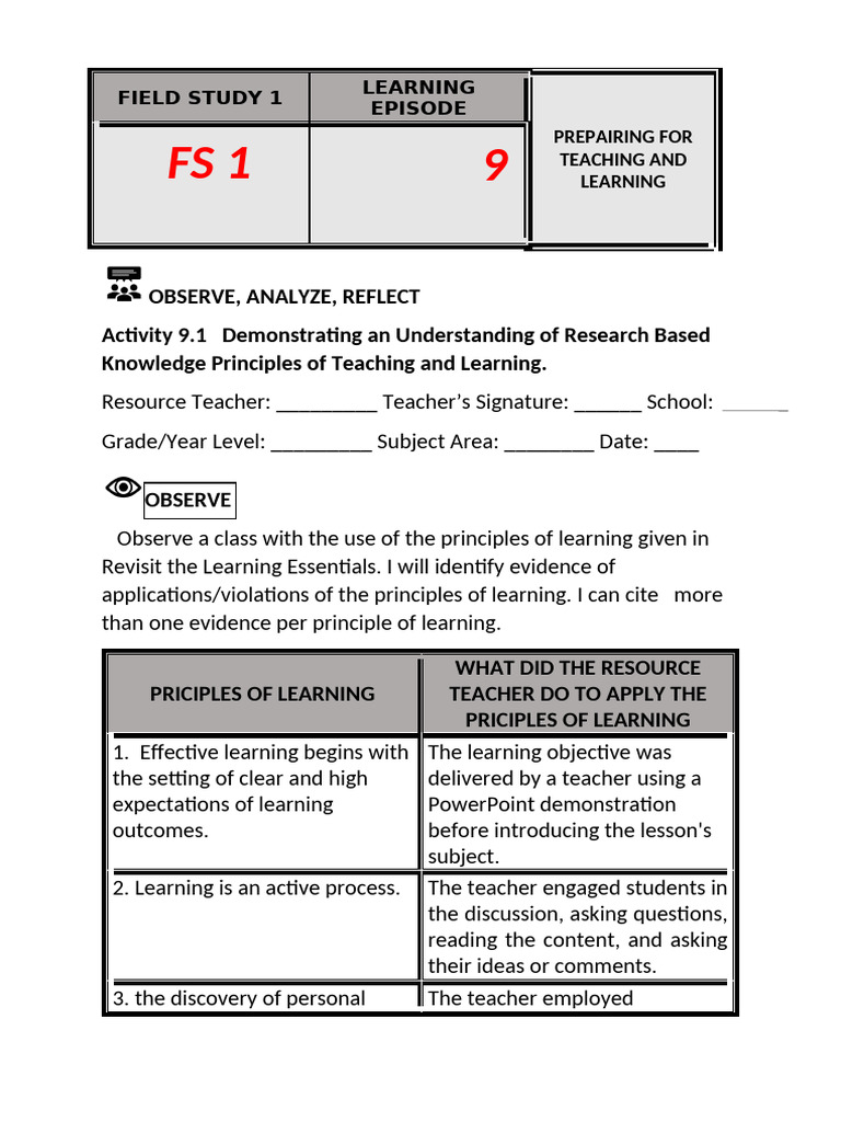 FS 1 Episode 9 | PDF | Learning | Teachers