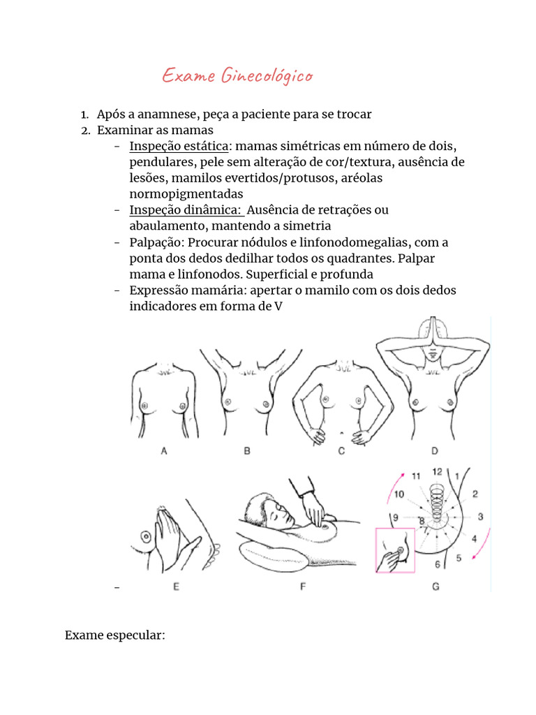 Exame Ginecológico Completo e Especular | PDF | Estudos de Línguas ...