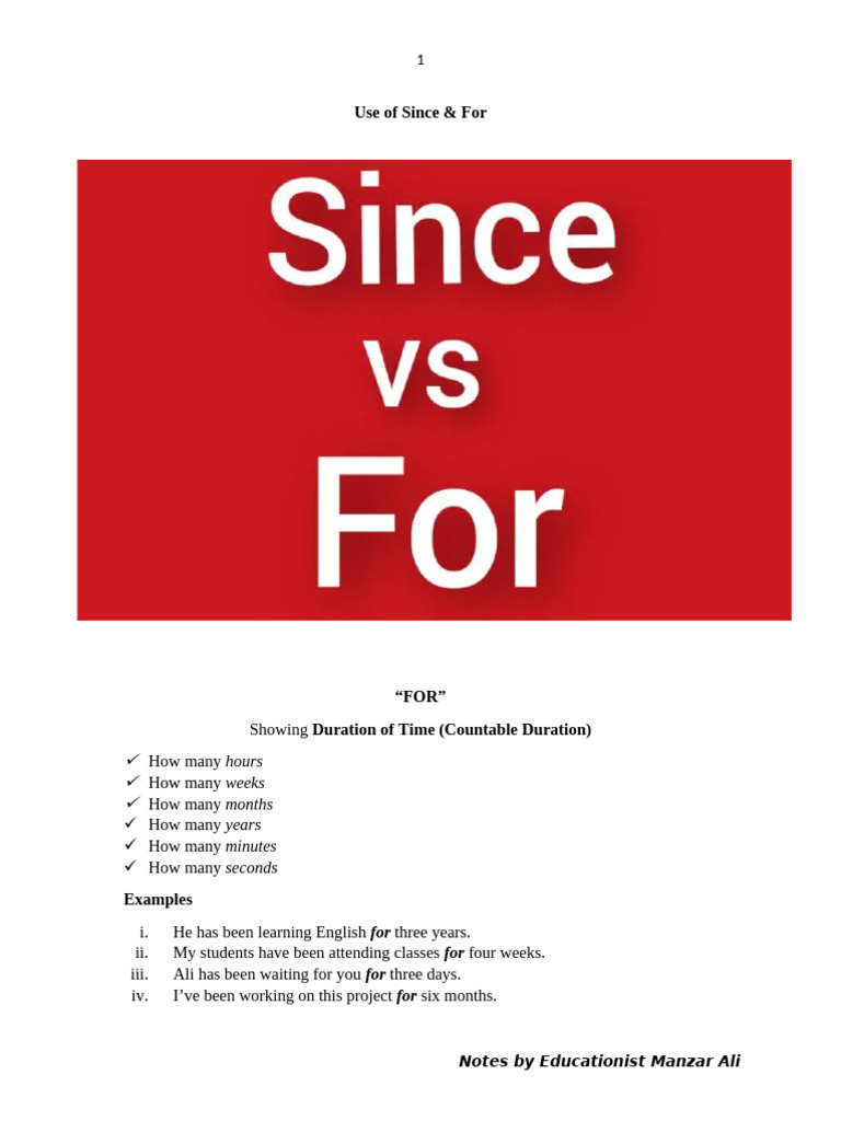 Use of Since Vs For (Lec-10) | PDF