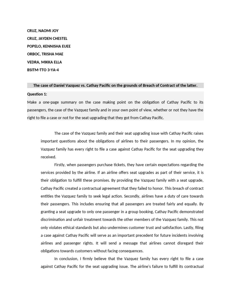 Case Study Cathay Pacific | PDF | Breach Of Contract | Damages