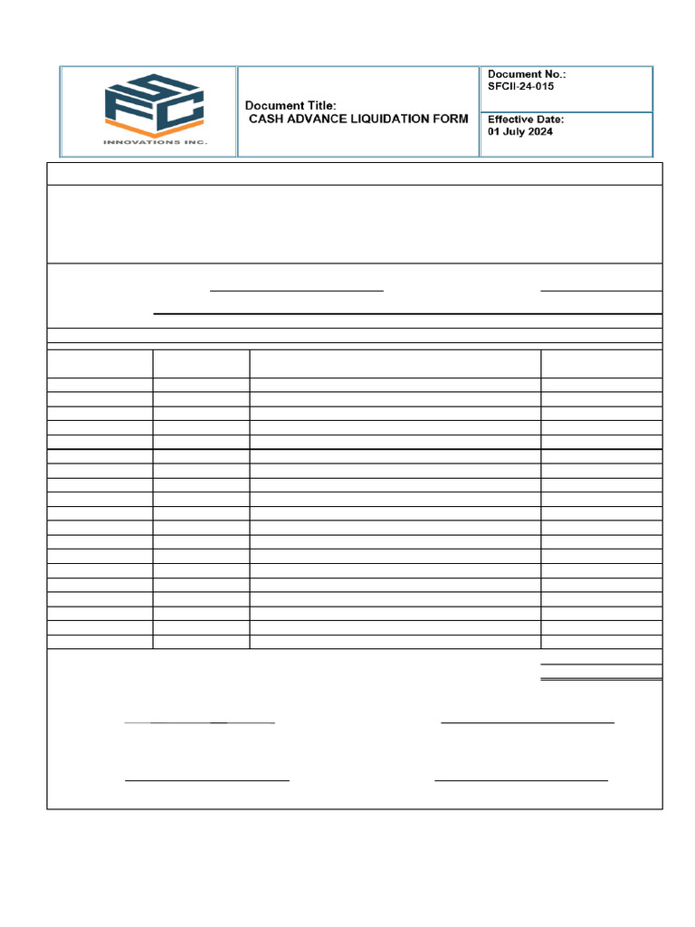 Cash Advance Liquidation Form Template | PDF