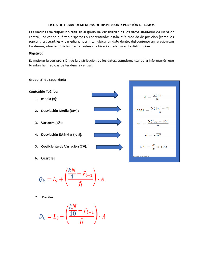 Medidas De Dispersión Y Posición En Datos Pdf Cuantil Desviación