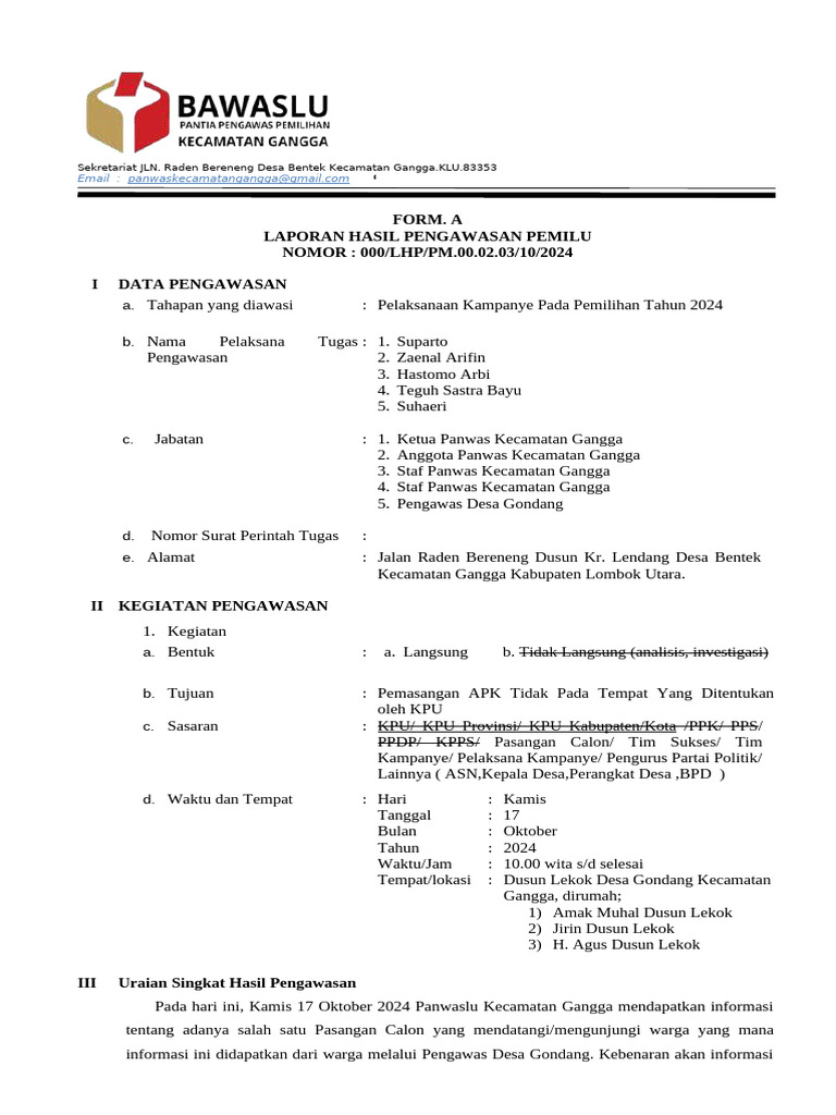 Form A Temuan Dany-Zaki Blusukan | PDF
