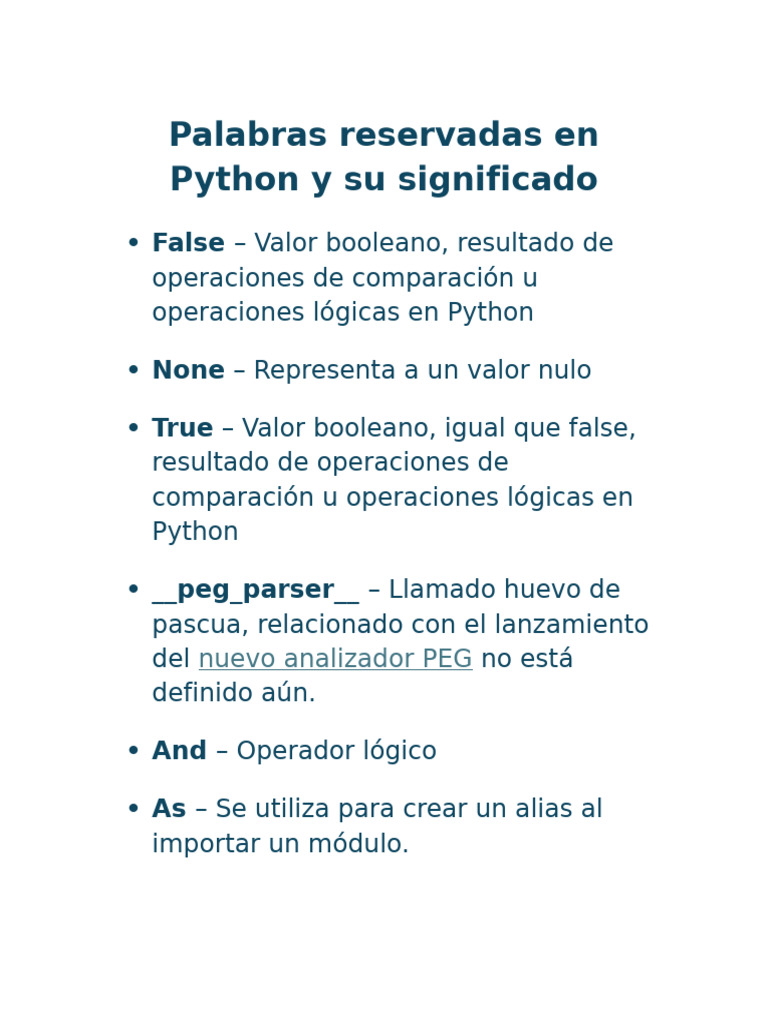 Palabras Reservadas en Python y Su Significado | PDF | Python (lenguaje ...