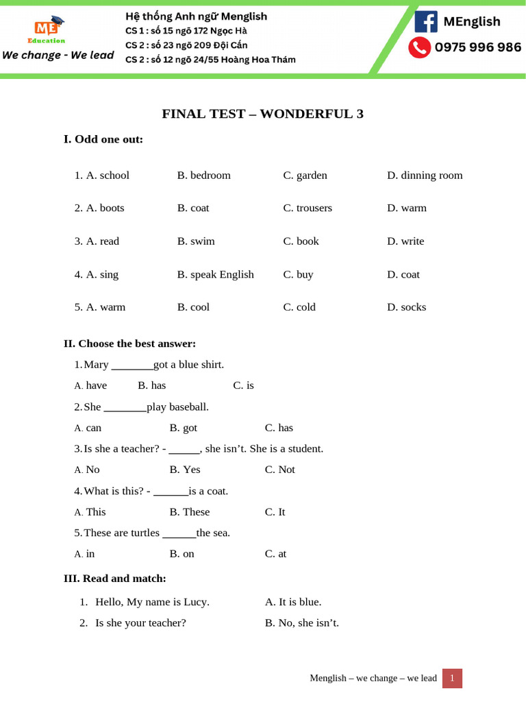 Final Test: English Skills Assessment | PDF