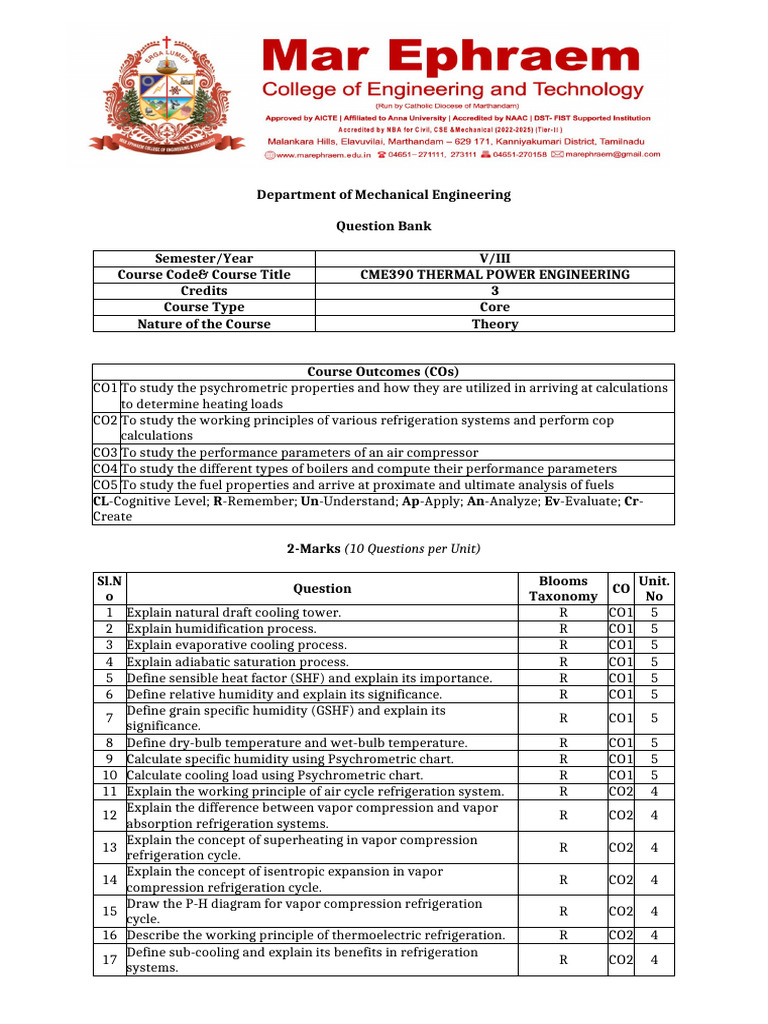 Cme390 Thermal Power Engineering | PDF | Humidity | Coal