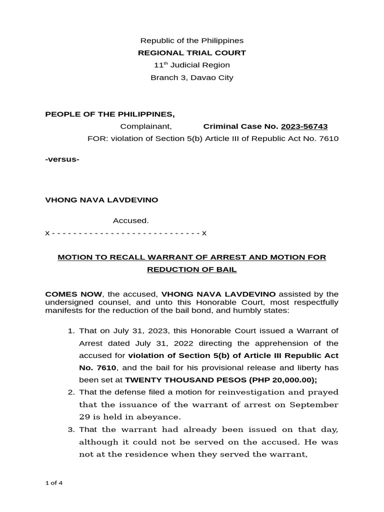 Motion-To-Reduce-Bail | PDF | Bail | Arrest