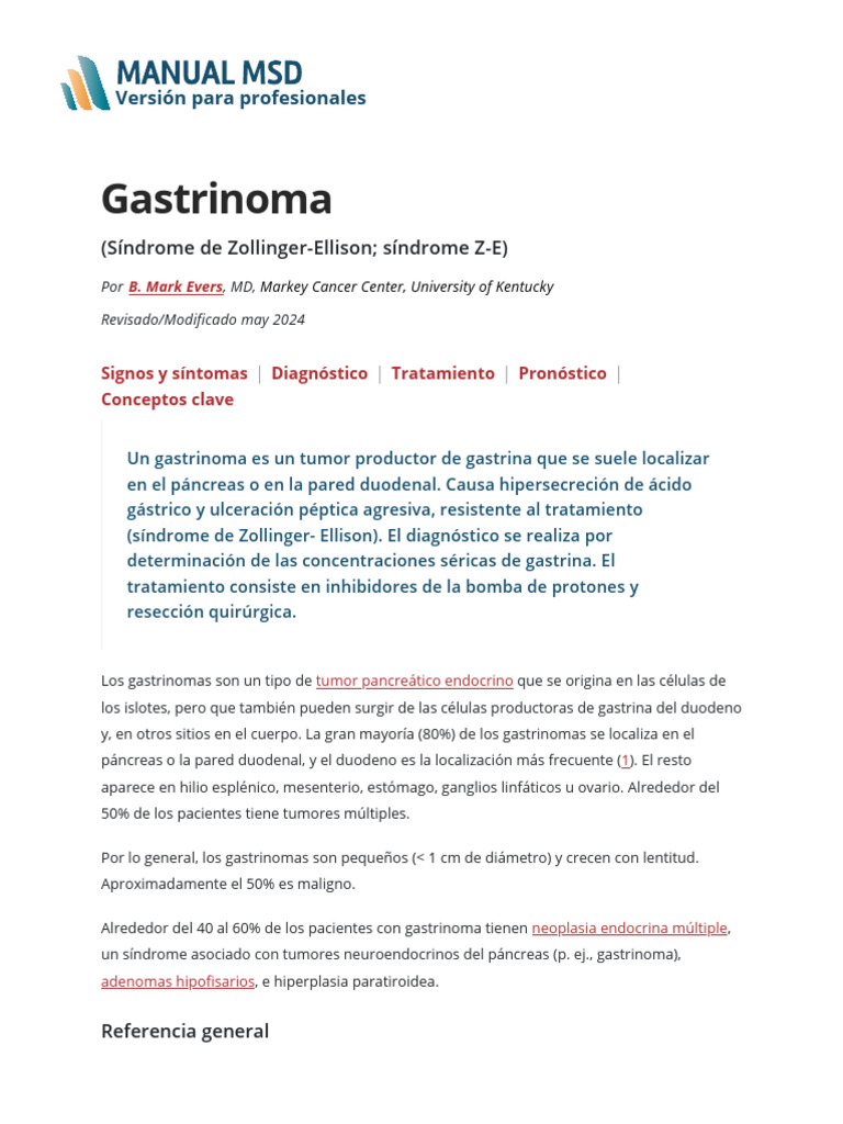 Gastrinoma: Diagnóstico y Tratamiento | PDF | Órgano (anatomía ...