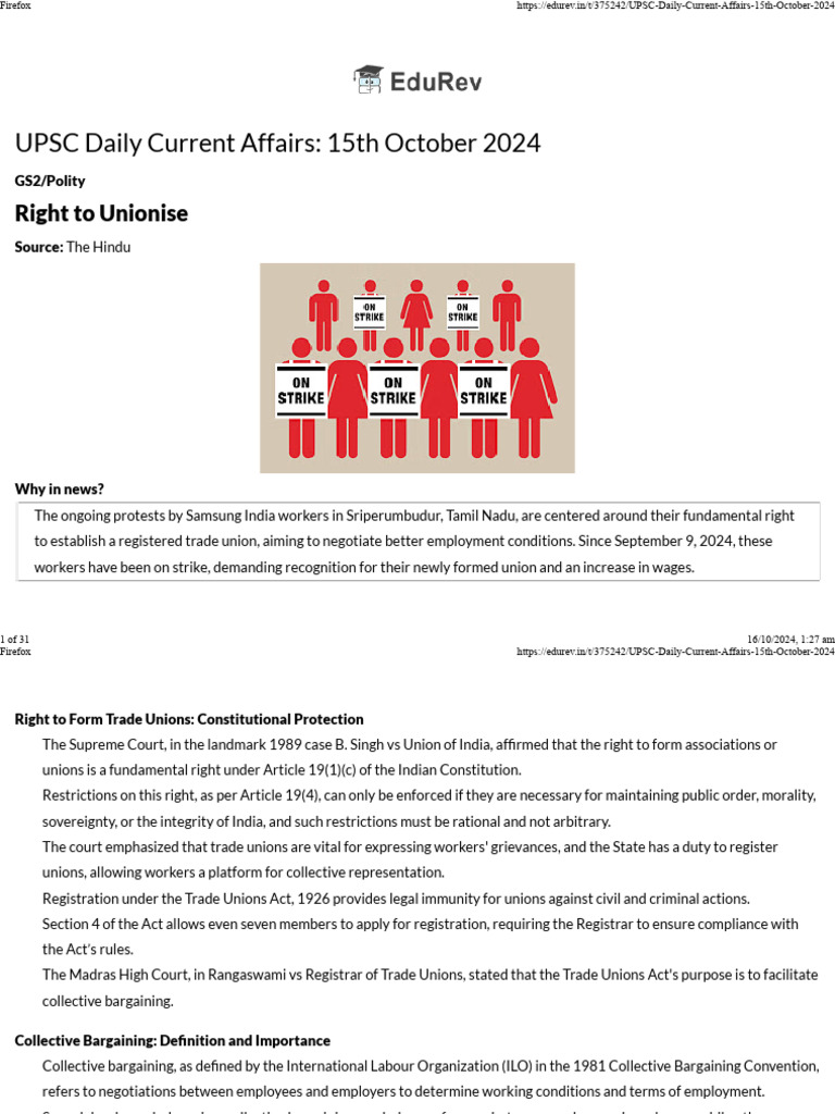 UPSC Current Affairs: Union Rights & India-Canada Tensions | PDF ...