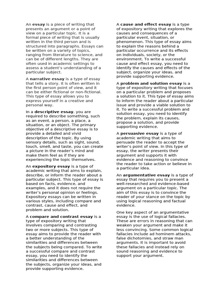 Types of Essays: A Comprehensive Guide | PDF | Essays | Cognition