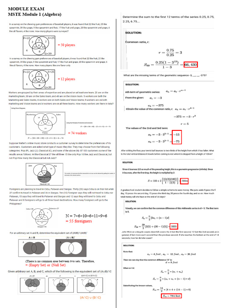 CELE Module Exam 01 (MSTE - Algebra) | PDF