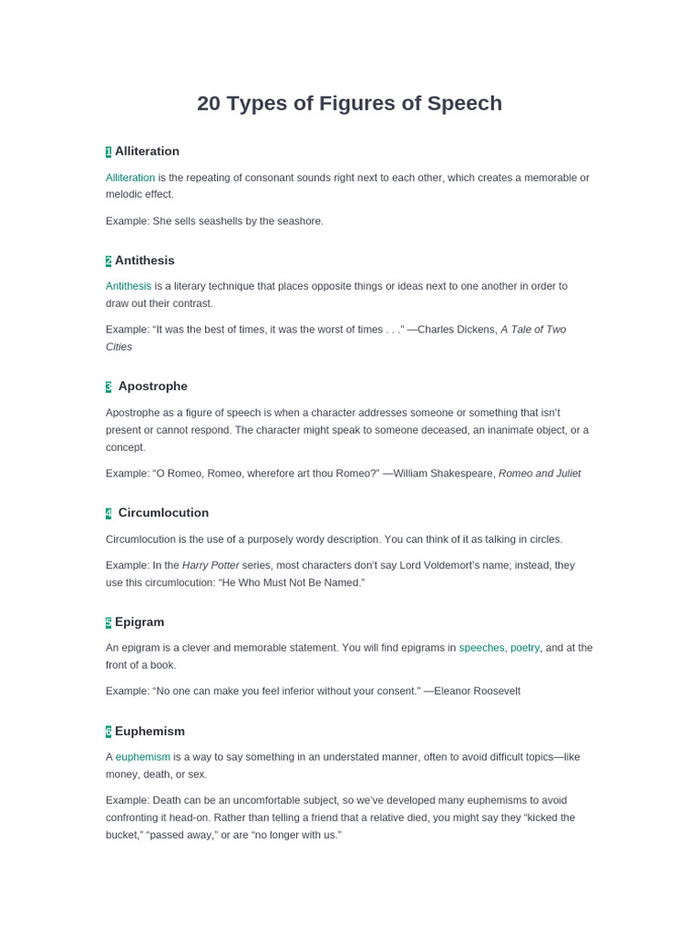 20 Essential Figures of Speech | PDF | Irony | Rhetorical Techniques