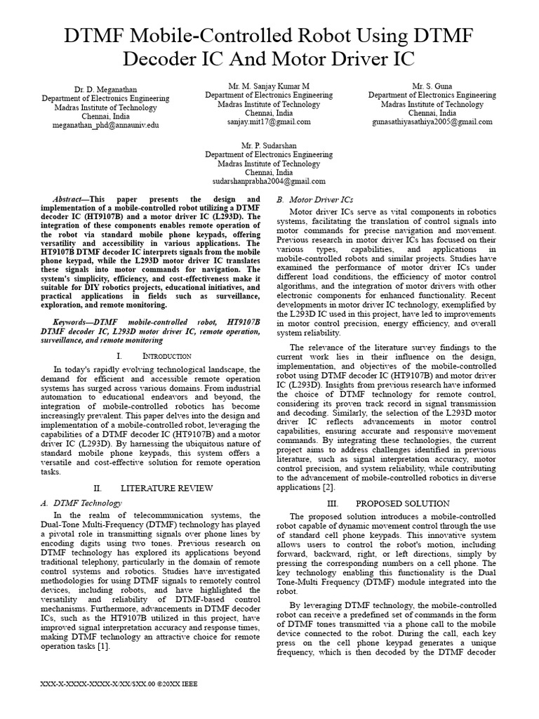 DTMF Mobile-Controlled Robot Using DTMF Decoder IC and Motor Driver IC ...