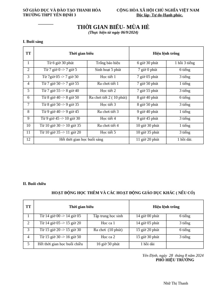 Thoi Gian Bieu 2024-2025 (CA NAM) | PDF