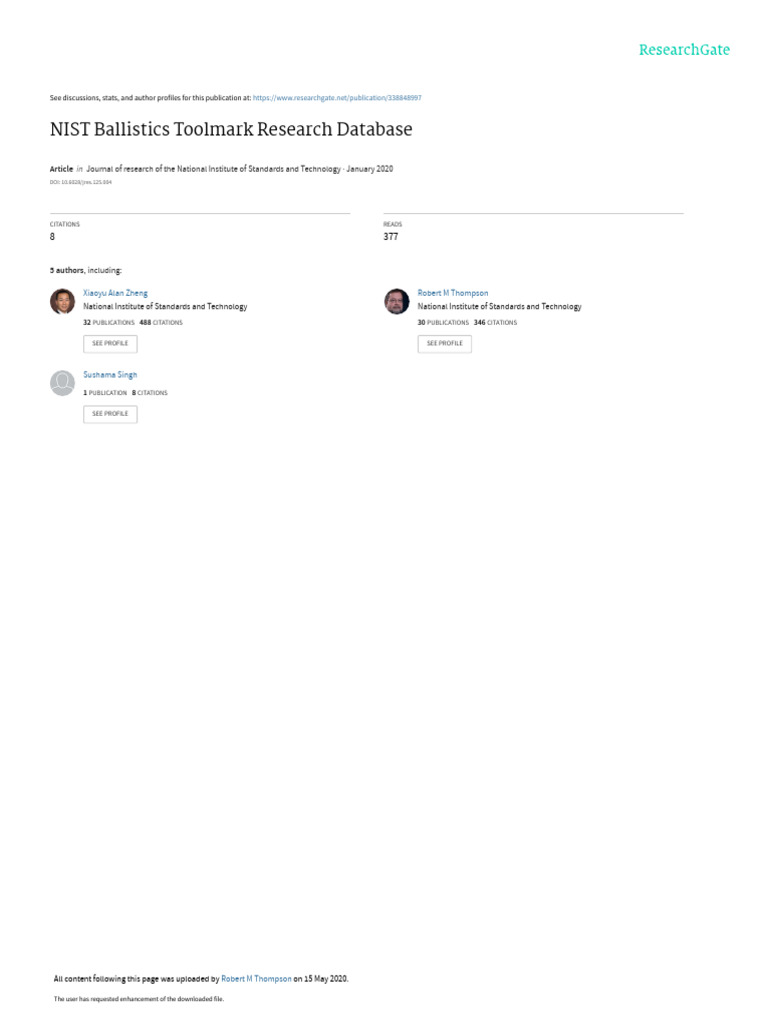 NIST Ballistics Toolmark Research Database | PDF | Metadata | File Format