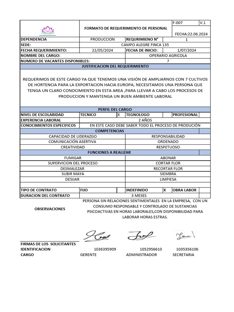 Formato de Requerimiento | PDF