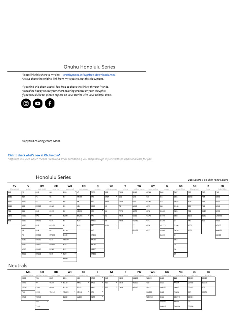 International A4 Ohuhu Color Chart by Mona Toth 2022 September Original ...