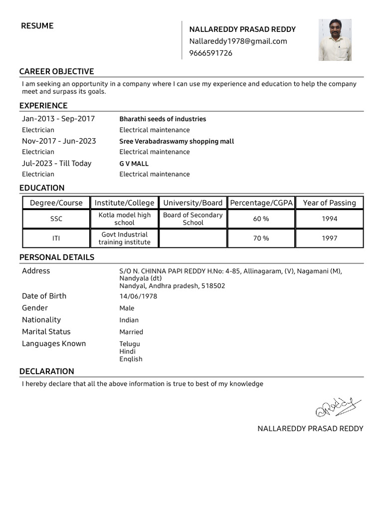 Resume_n Prasad Reddy_format1 (1) | PDF