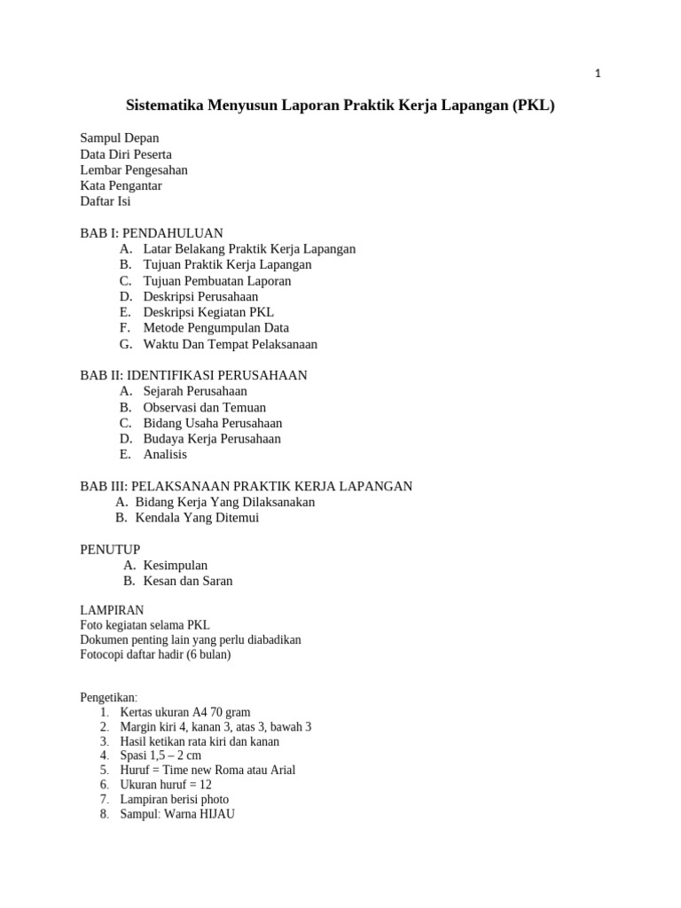 Sistematika Menyusun Laporan PKL | PDF
