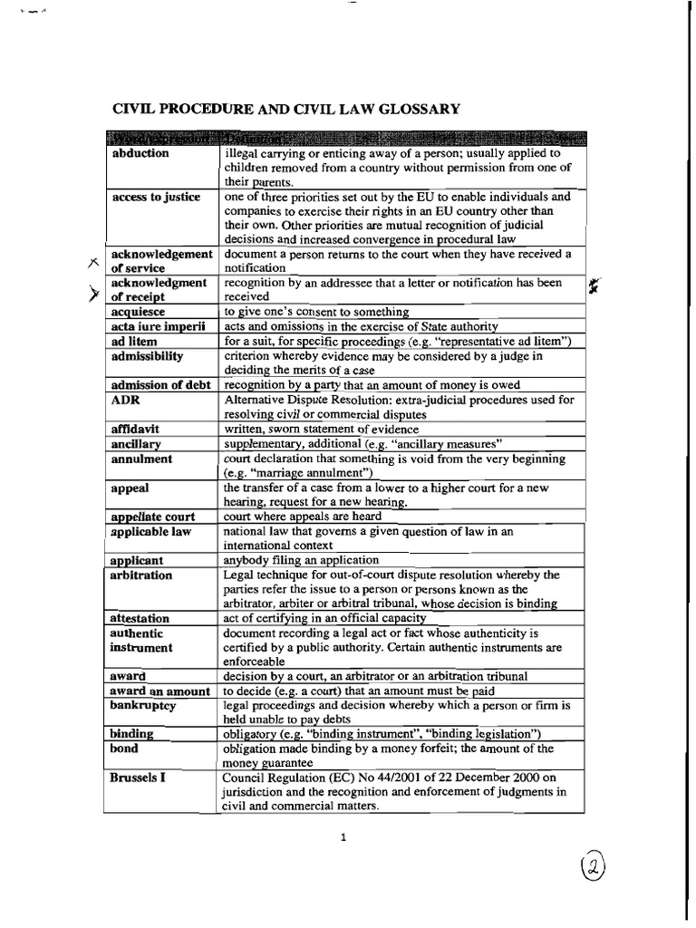 Civil Procedure and Civil Law Glossary | PDF