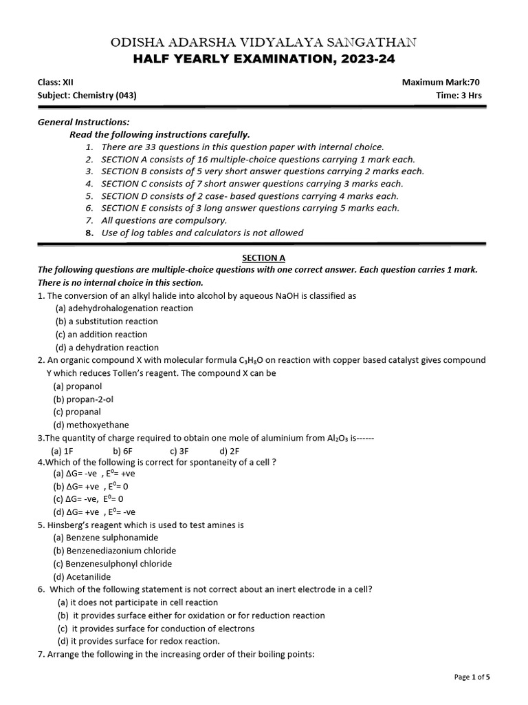 QP XII Chemistry | PDF | Chemical Reactions | Redox QP XII Chemistry | PDF | Chemical Reactions | Redox