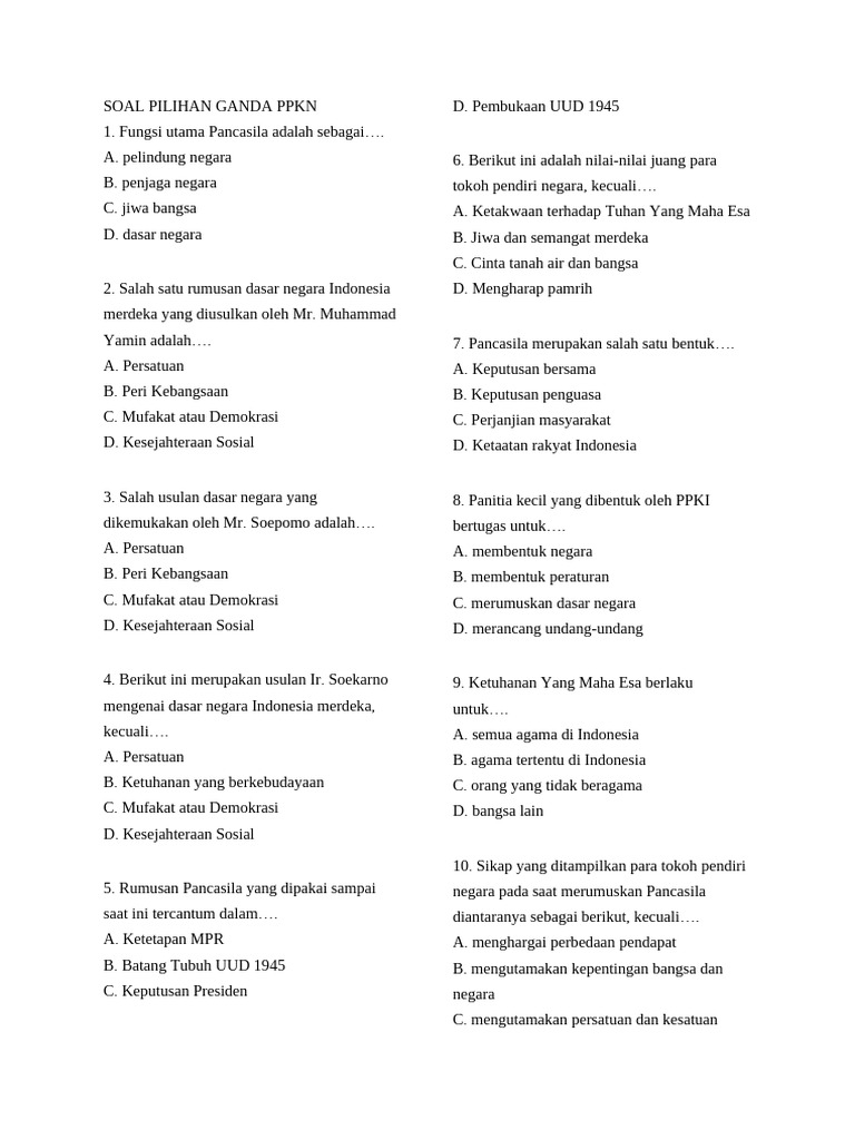 Soal Pilihan Ganda PPKN | PDF