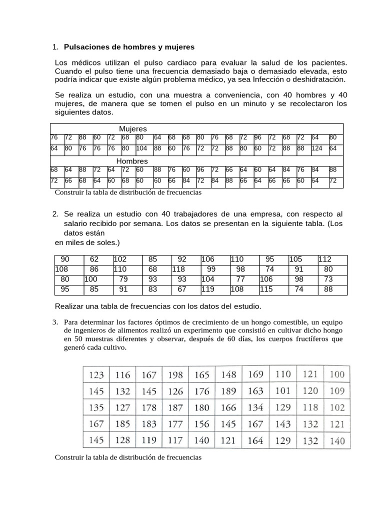 Ejercicios de Tablas de Distribucion de Frecuencias | PDF