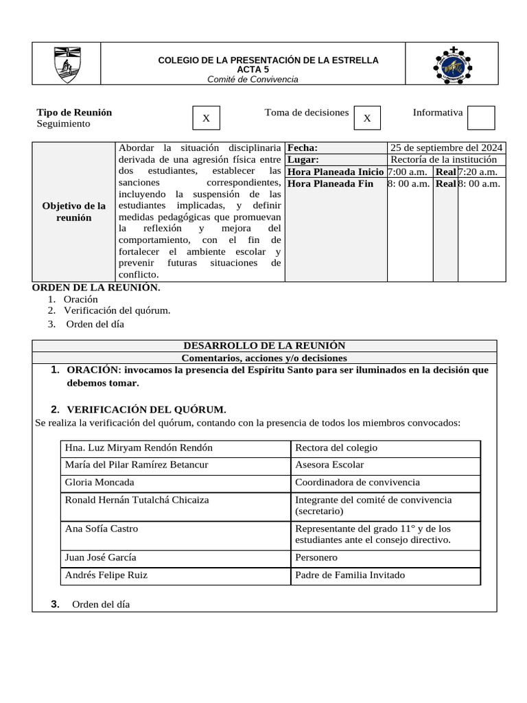 ACTA No 5 de Comite de Convivencia | PDF | Salud y bienestar
