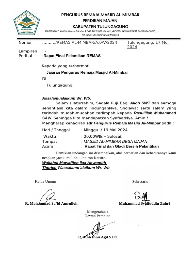 Undangan Rapat Final Remas | PDF