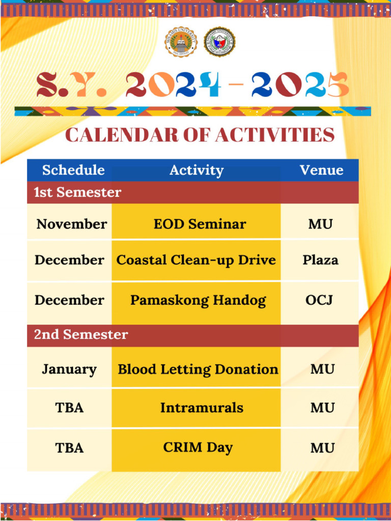 Calendar of Activities | PDF