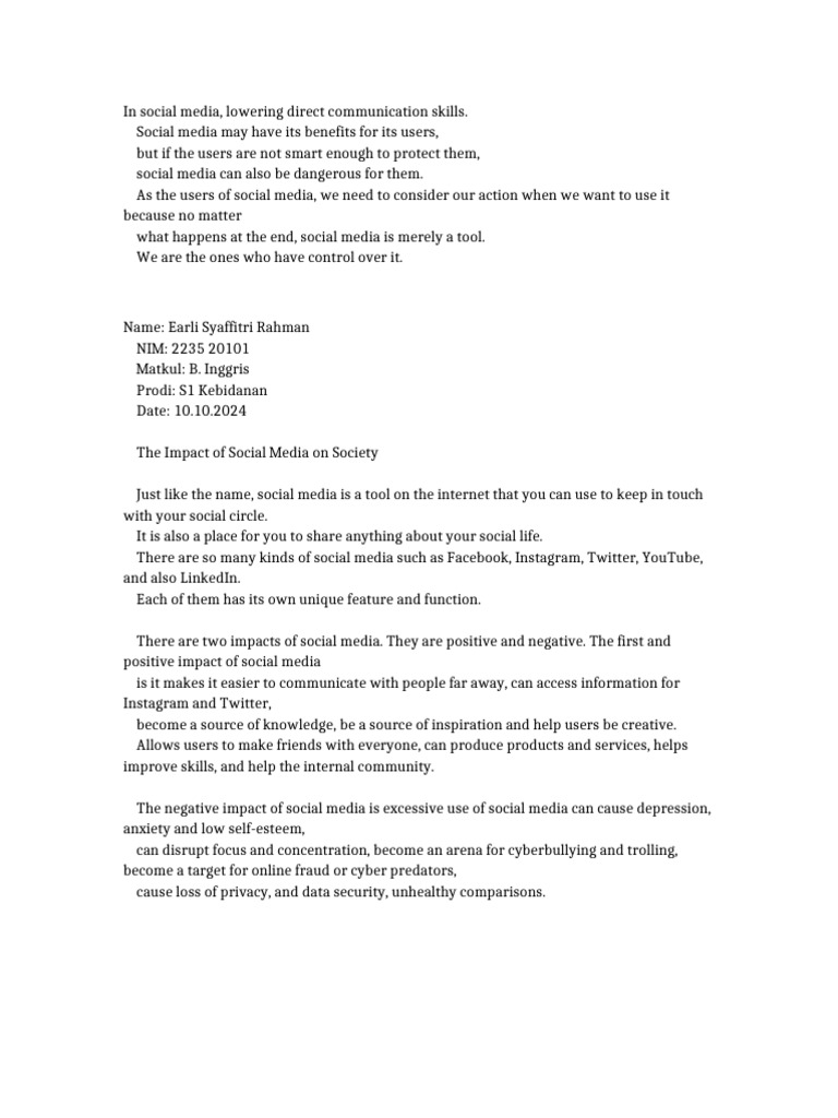 Social Media Impact Essay | PDF