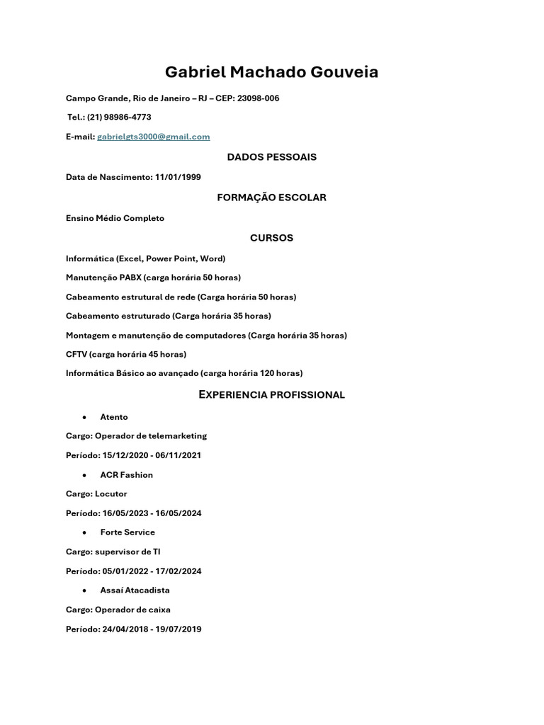 Curriculo Gabriel | PDF