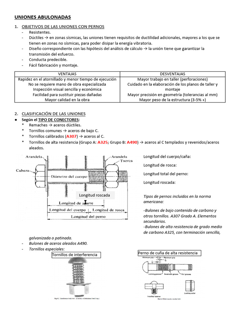 Resumen Construcciones Metálicas y de Madera Parte 2 | PDF | Tornillo | Remache