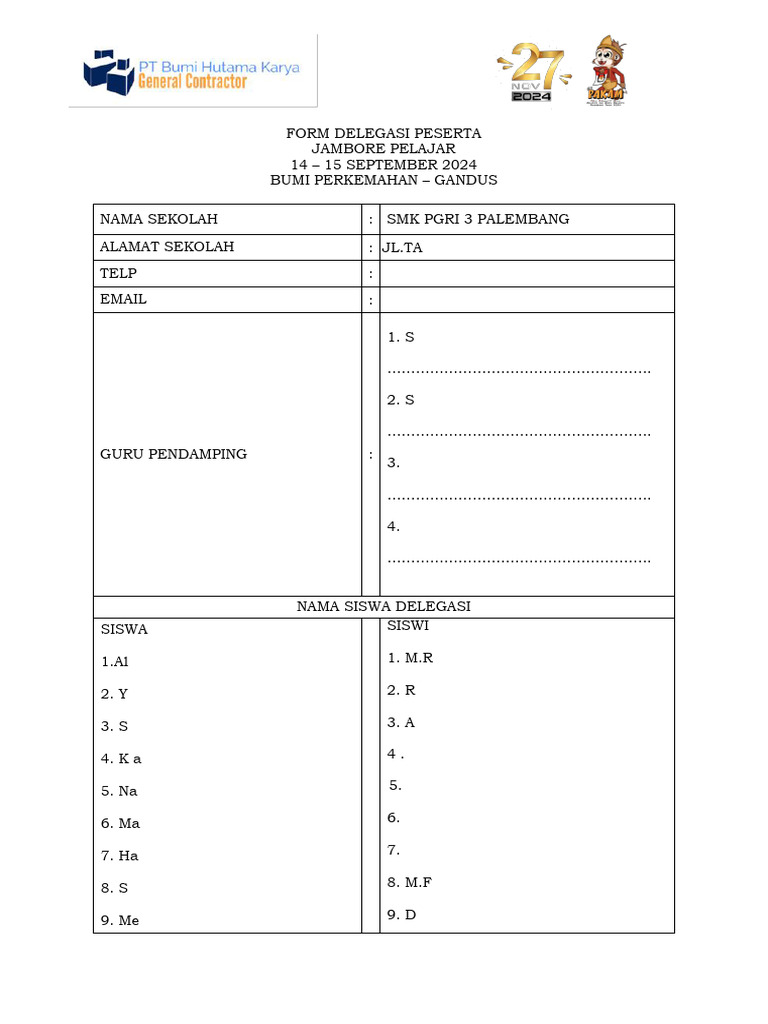 Form Delegasi Peserta | PDF | Karier & Perkembangan
