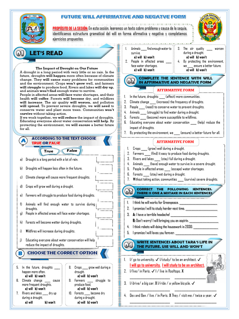Ficha 07 - Sem 03 - Jec - Future Will Affirmative and Negatve Form | PDF | Drought | Water Scarcity