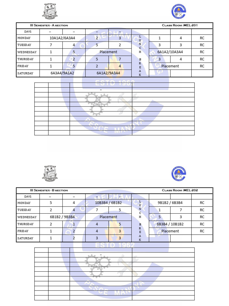 MED Class Time Table For Odd 2024-25 | PDF | Engineering | Physical ...