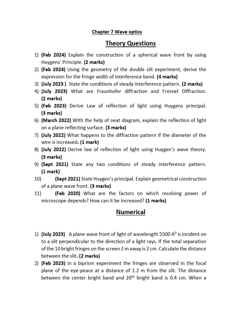 Chapter 7 Wave Optics. | PDF | Diffraction | Oscillation