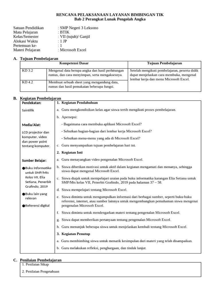 RPP Btik Kelas Vii SMT 1 | PDF | Karier & Perkembangan | Komputer