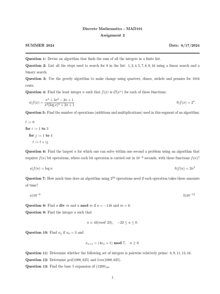 MAD101-SU24 Assignment2 | PDF | Algorithms | Algorithms And Data Structures