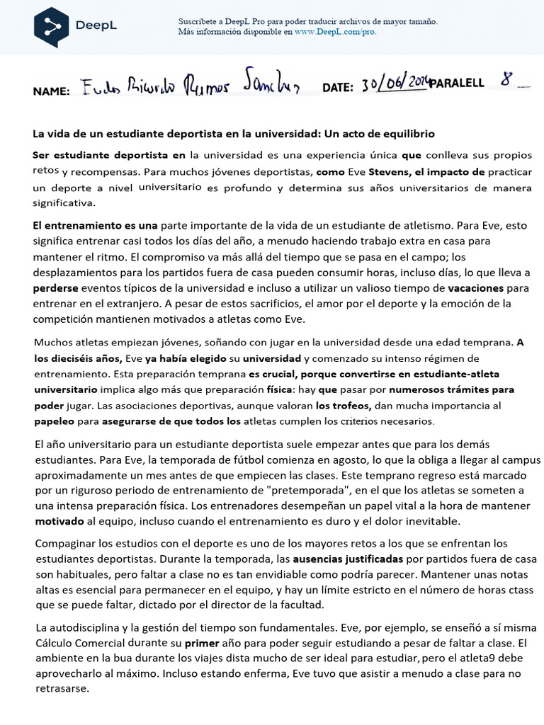 Reading Comprehension Exercise Español | PDF | Deportes