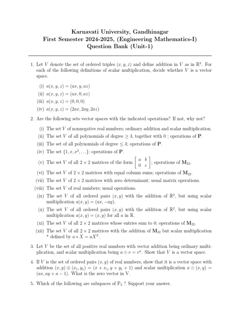 Question Bank (E.M. - Unit-1) | PDF | Functional Analysis | Mathematics