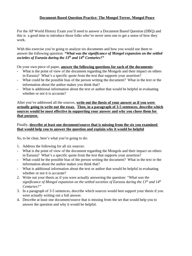 Mongols DBQ Exercise | PDF